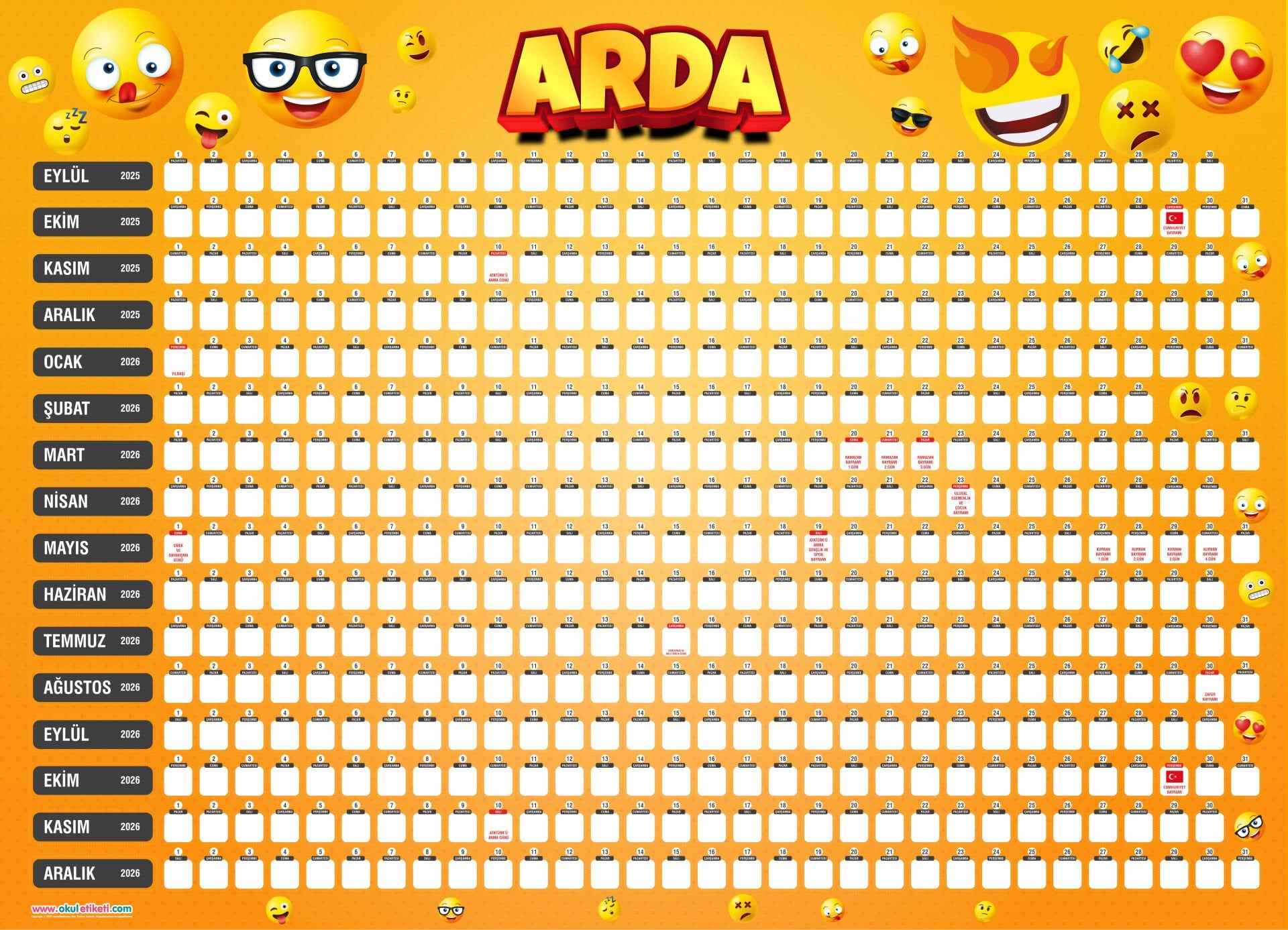 EMOJİ TAKVİM | Okul Etiketi